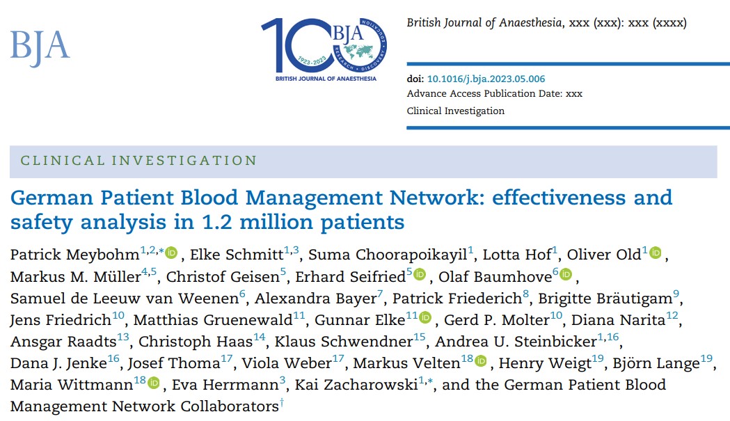 Publication: German Patient Blood Management Network: effectiveness and ...